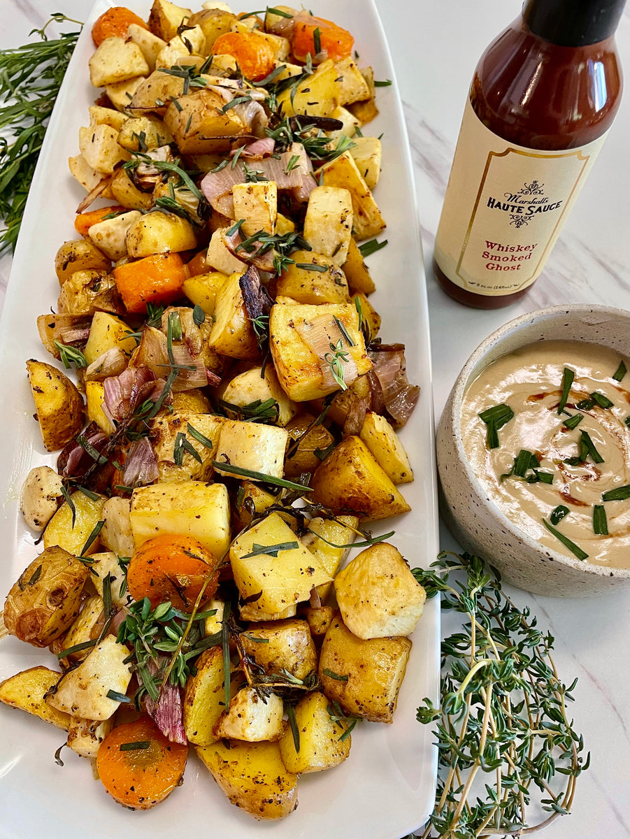 Whiskey Smoked Ghost Roasted Vegetables With Spicy Tahini Dipping Sauc ...